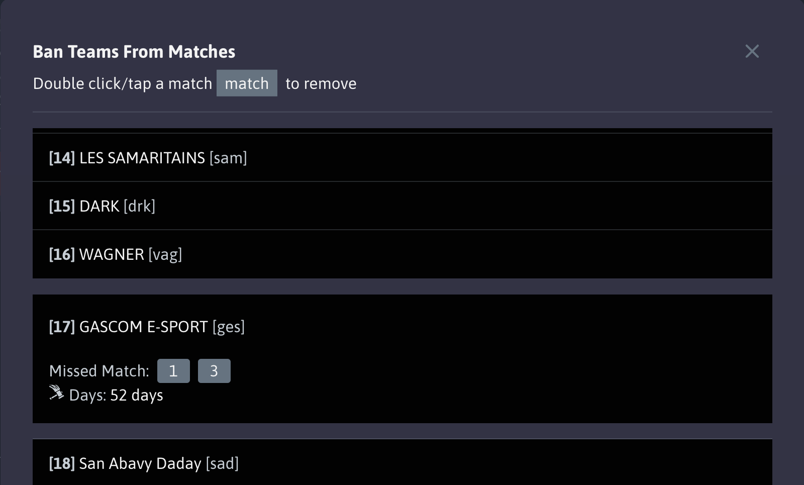 Configure ban settings, and auto ban teams from result based on their ...